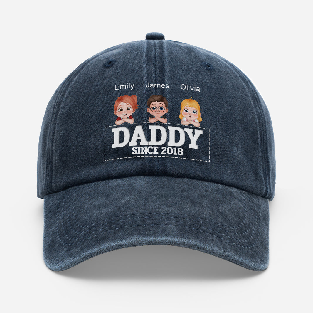 Custom Washed Cotton Cap - Dad/Mom Gifts with Kids Names - Personal Chic