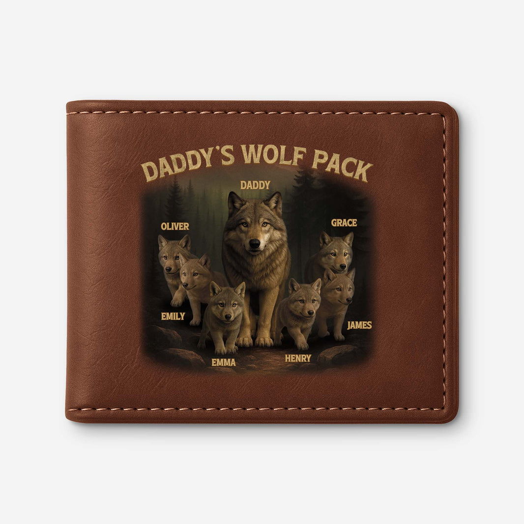 Personalized Wolf Gifts for Dad - Daddy's Wolf Pack Wallet - Personal Chic