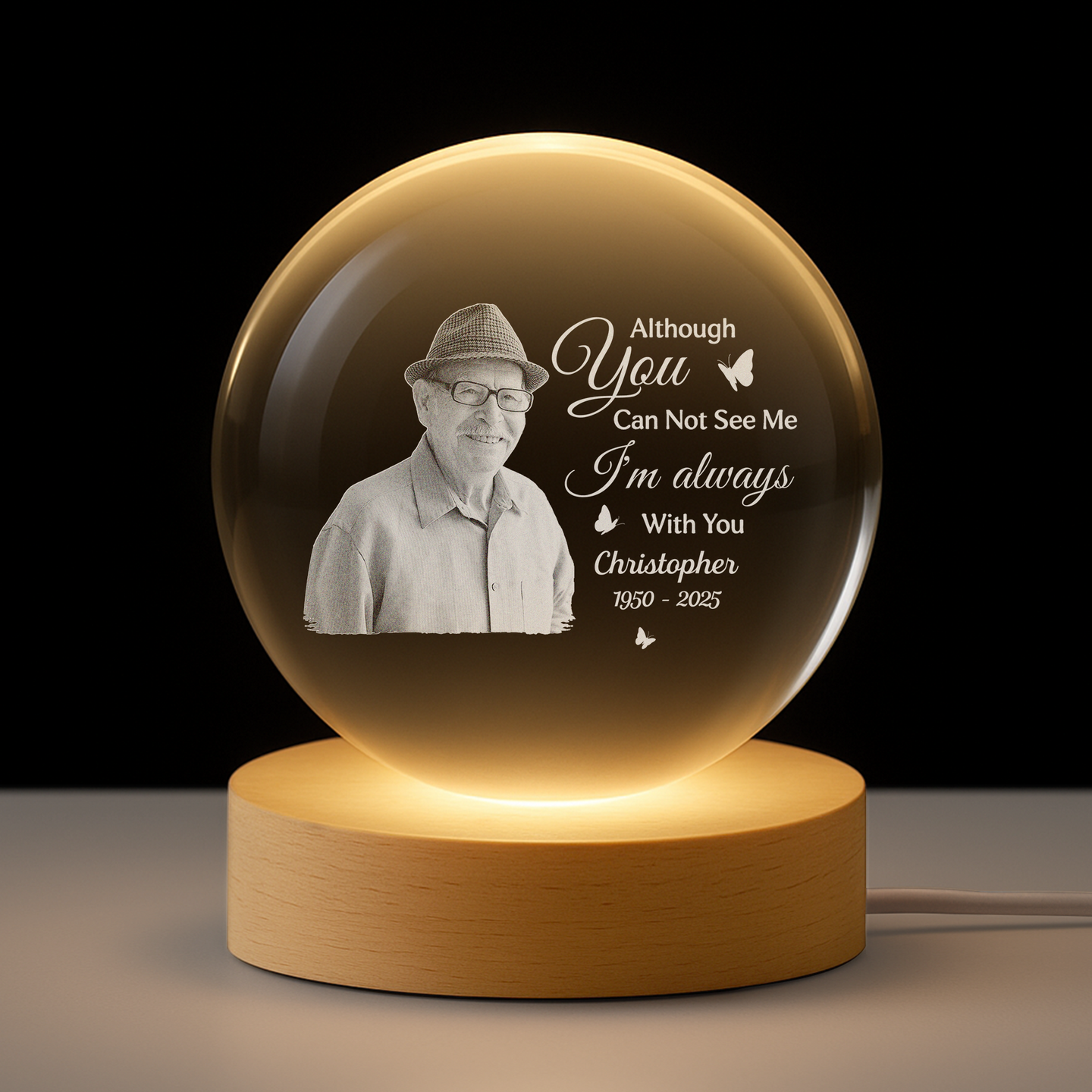 Personalized Crystal Ball Lamp - Memorial Gifts with Photo - Personal Chic