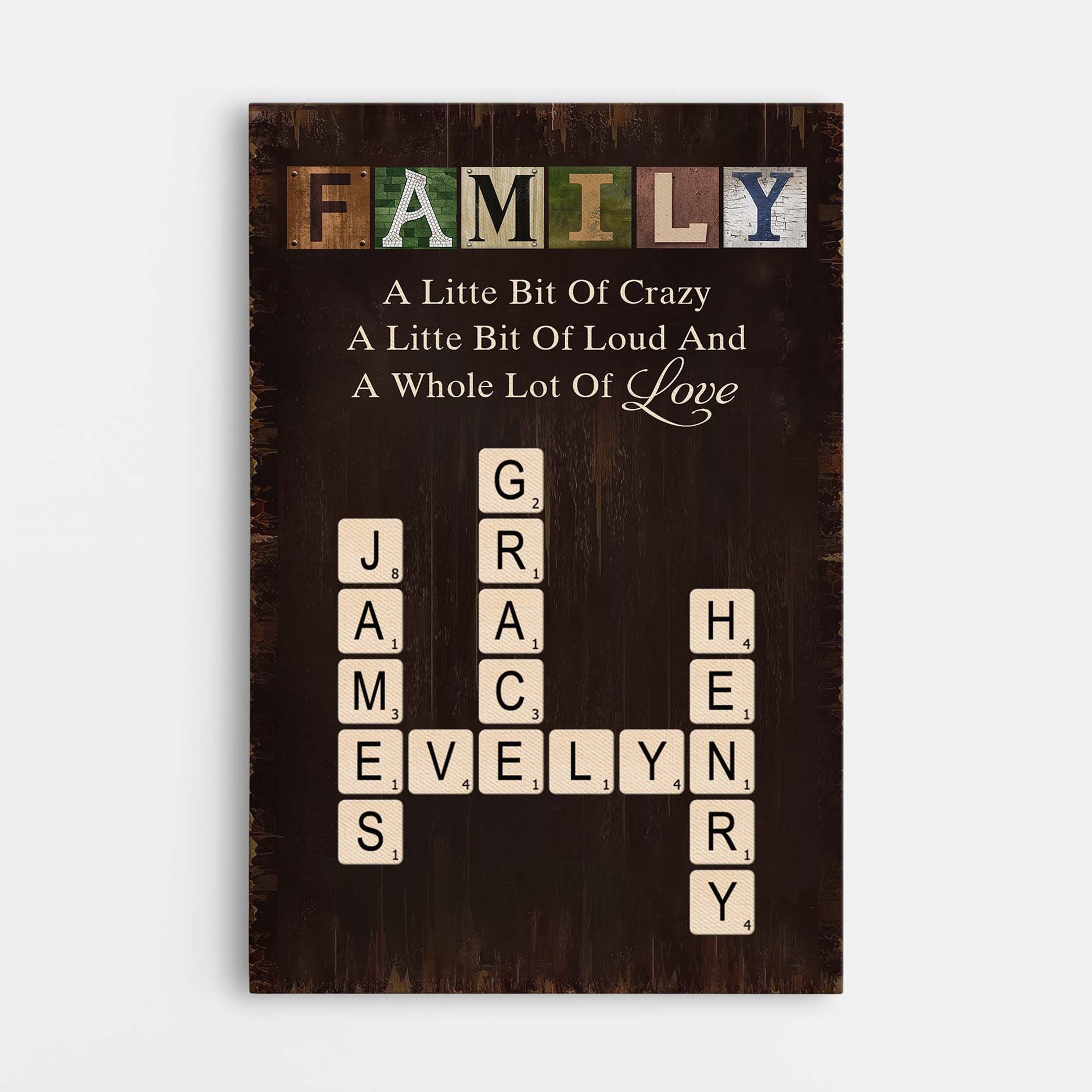 Family A Little Bit of Crazy - Personalized Family Name Crossword Canv ...
